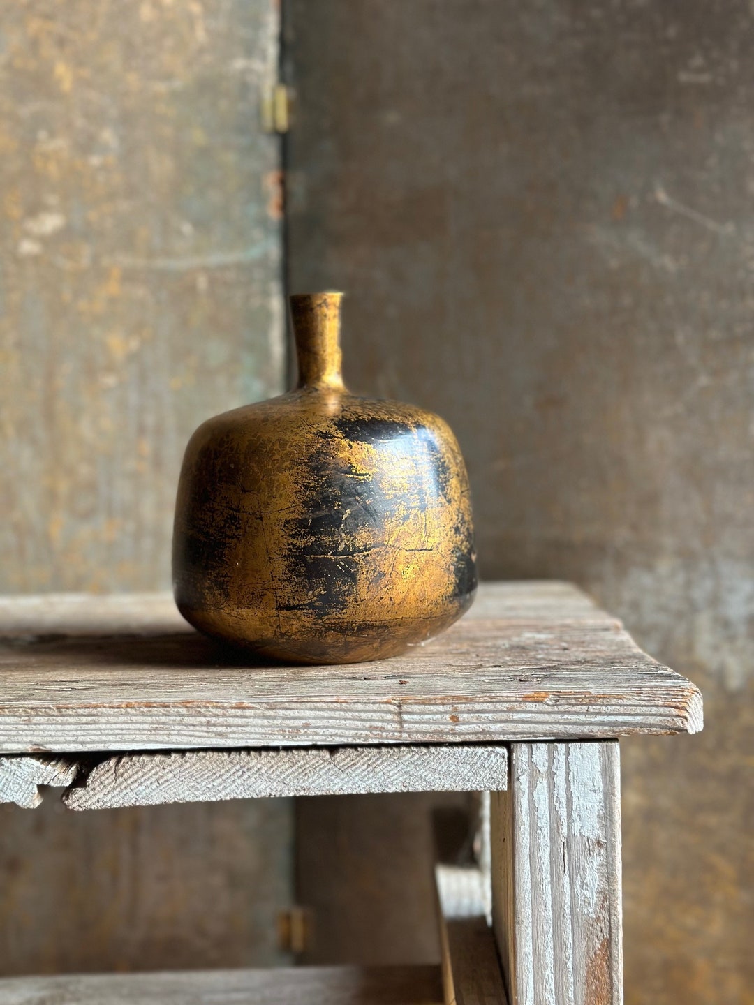 Vintage Gold Metal Modernist Vase Japan Japanese MCM Mid Century Design ...