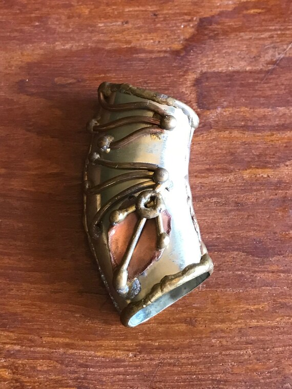 Vintage Brutalist Copper & Metal Scarf Holder - Gem