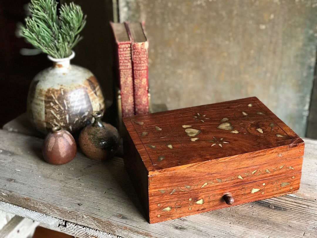 Vintage Wood Wooden Brass Hearts Inlay Jewelry Box W/ Drawers - Etsy