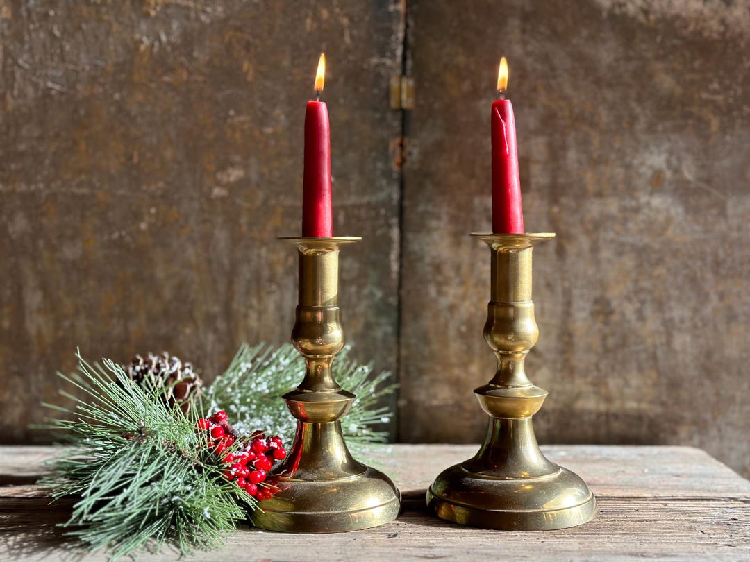 Vintage Heavy Brass Candle Sticks - A Pair - Etsy