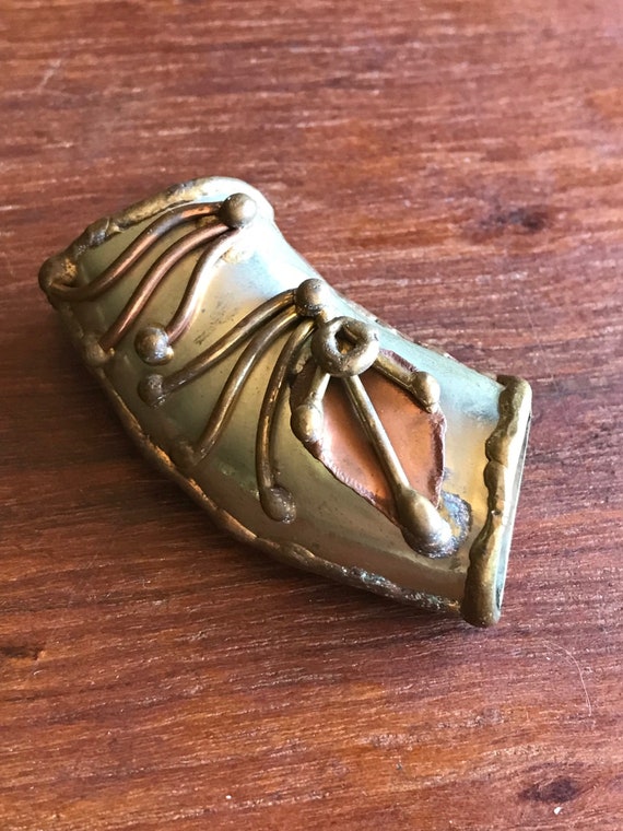 Vintage Brutalist Copper & Metal Scarf Holder - Gem