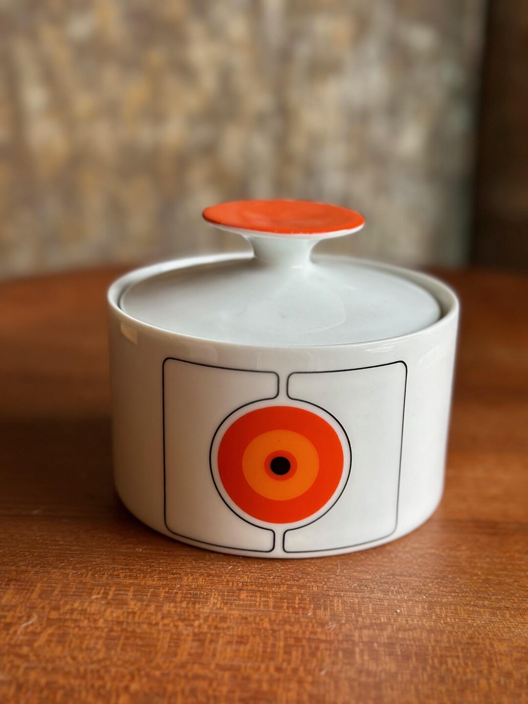 Porcelain MCM Sugar Container MCM Eclipse Design Orange Handle Thomes ...