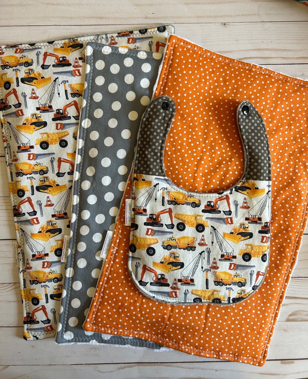 Construction Bib and Burp Cloth Set - Etsy