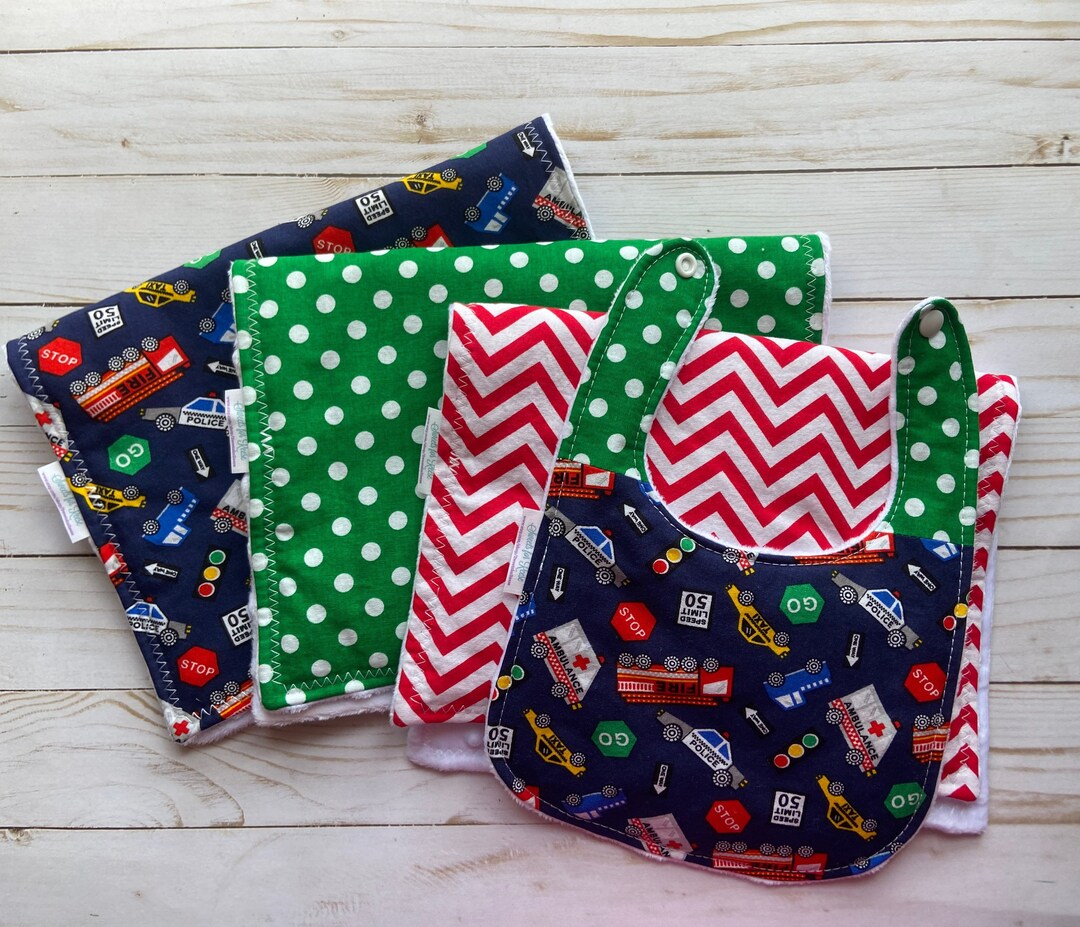 Emergency Vehicles Construction Cars Burpcloths & Bib Set- Set of 4 - Etsy