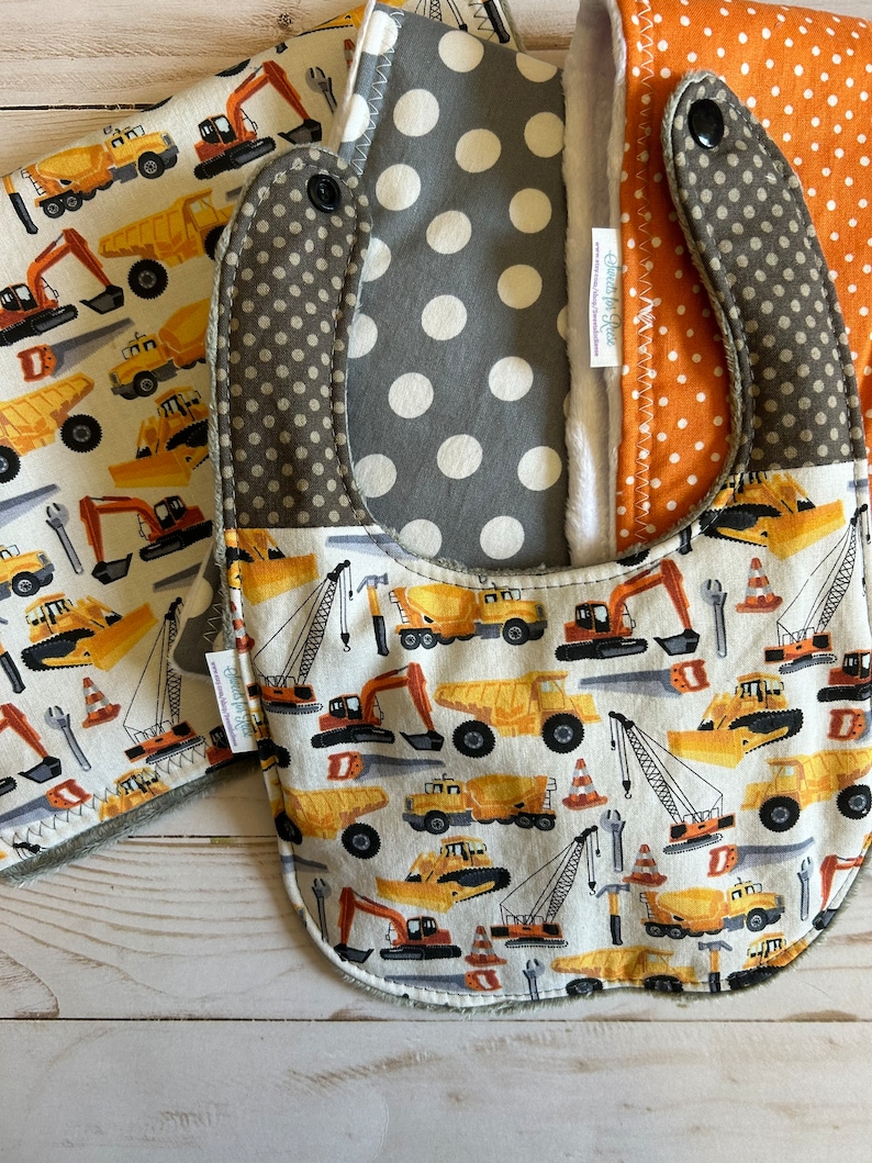 Construction Bib and Burp Cloth Set - Etsy