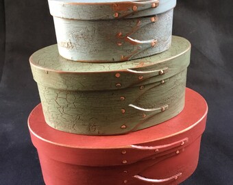 Classic Country Set of 3 Painted Shaker Wood Oval Boxes by Orleans ...