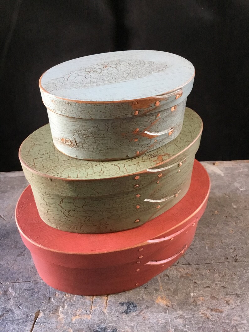 Handcrafted Reproduction Painted Shaker Boxes Stack of Three - Etsy