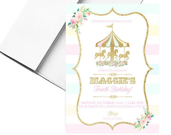 EDITABLE PRINTABLE Pink Carousel Party Invitation 5 X 7 | Etsy