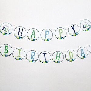 PRINTABLE Blue and Green Ball Party "happy Birthday" Banner, Green ...