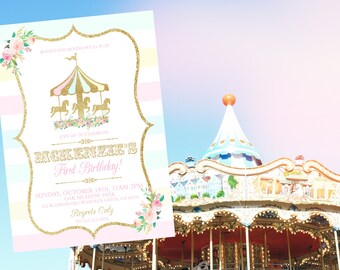 Carousel Baby Shower Invitation Carousel Invite Circus Girl | Etsy