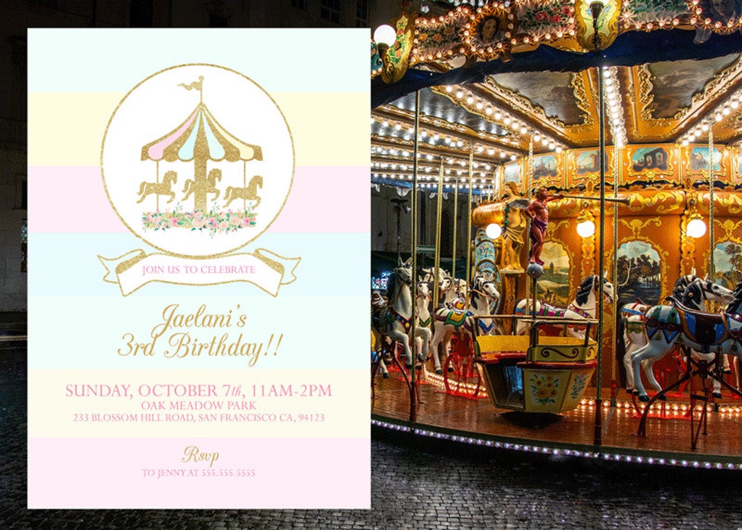 EDITABLE PRINTABLE Pastel Carousel Party Invitation 5 X 7, Editable ...