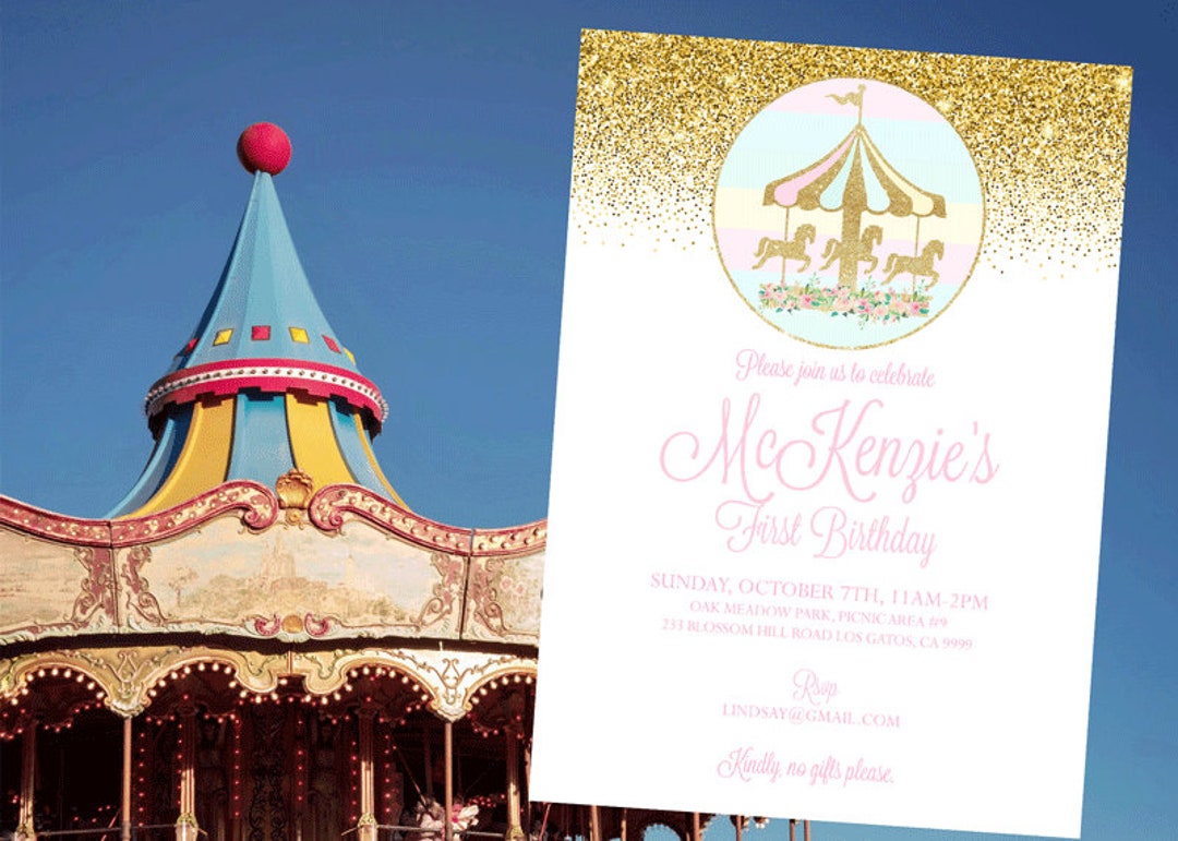 EDITABLE PRINTABLE Pink Carousel Party Invitation 5 X 7, Editable ...