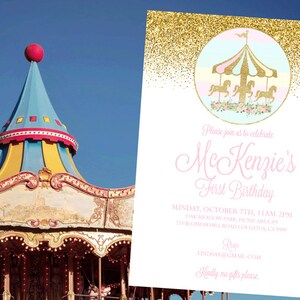 EDITABLE PRINTABLE Pink Carousel Party Invitation 5 X 7, Editable ...