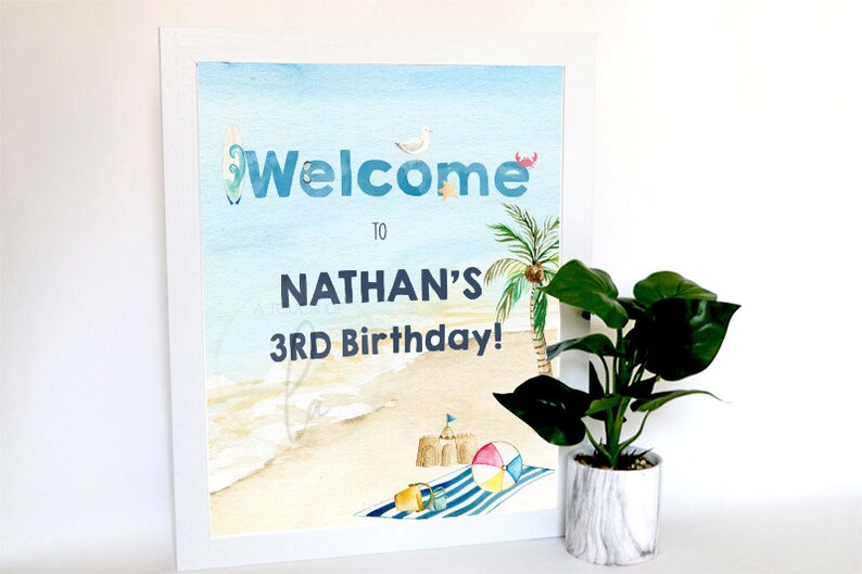 EDITABLE PRINTABLE Beach Party Welcome Sign (16 X 20), Beach Birthday ...