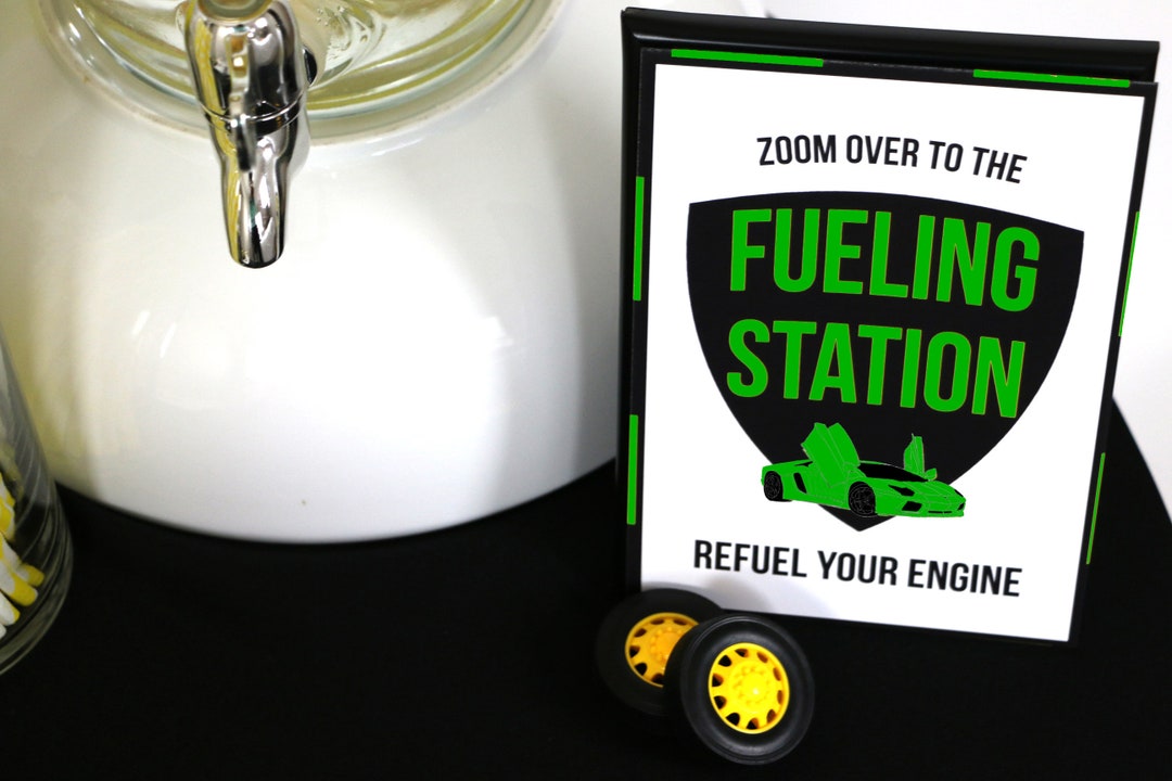 PRINTABLE Green and Black Luxury Car Party Fueling Station Sign (5x7 ...