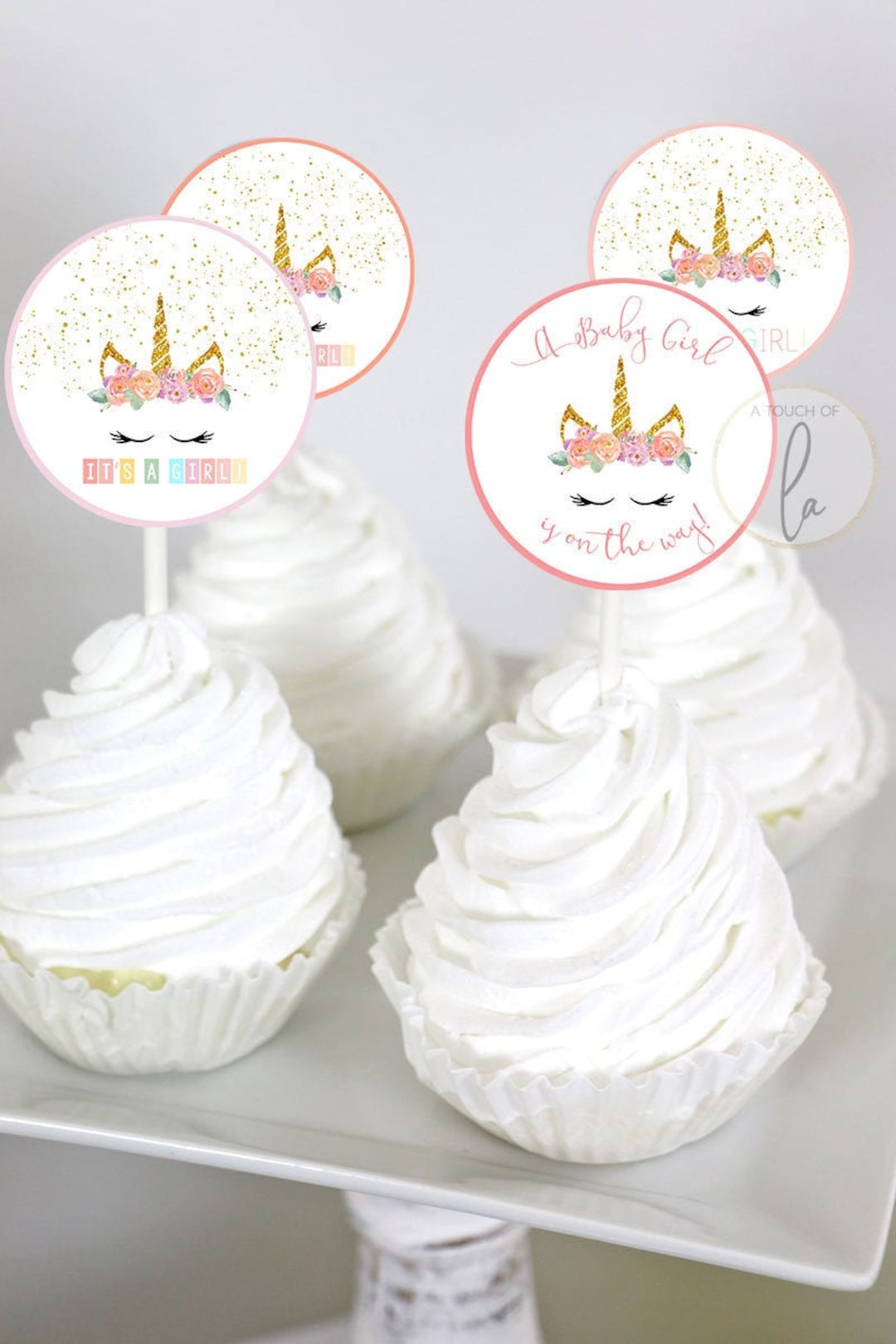 PRINTABLE Unicorn Baby Shower Cupcake Toppers, Digital Unicorn Shower ...