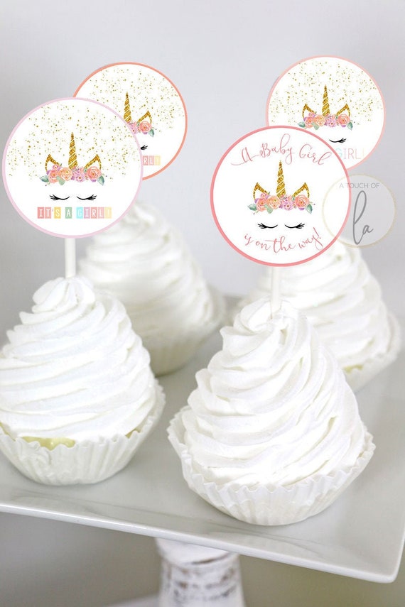 PRINTABLE Unicorn Baby Shower Cupcake Toppers Digital Unicorn - Etsy