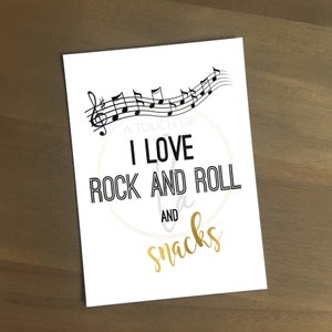 PRINTABLE Gold "i Love Rock and Roll and Snacks" Sign (8 X 10) , Music ...