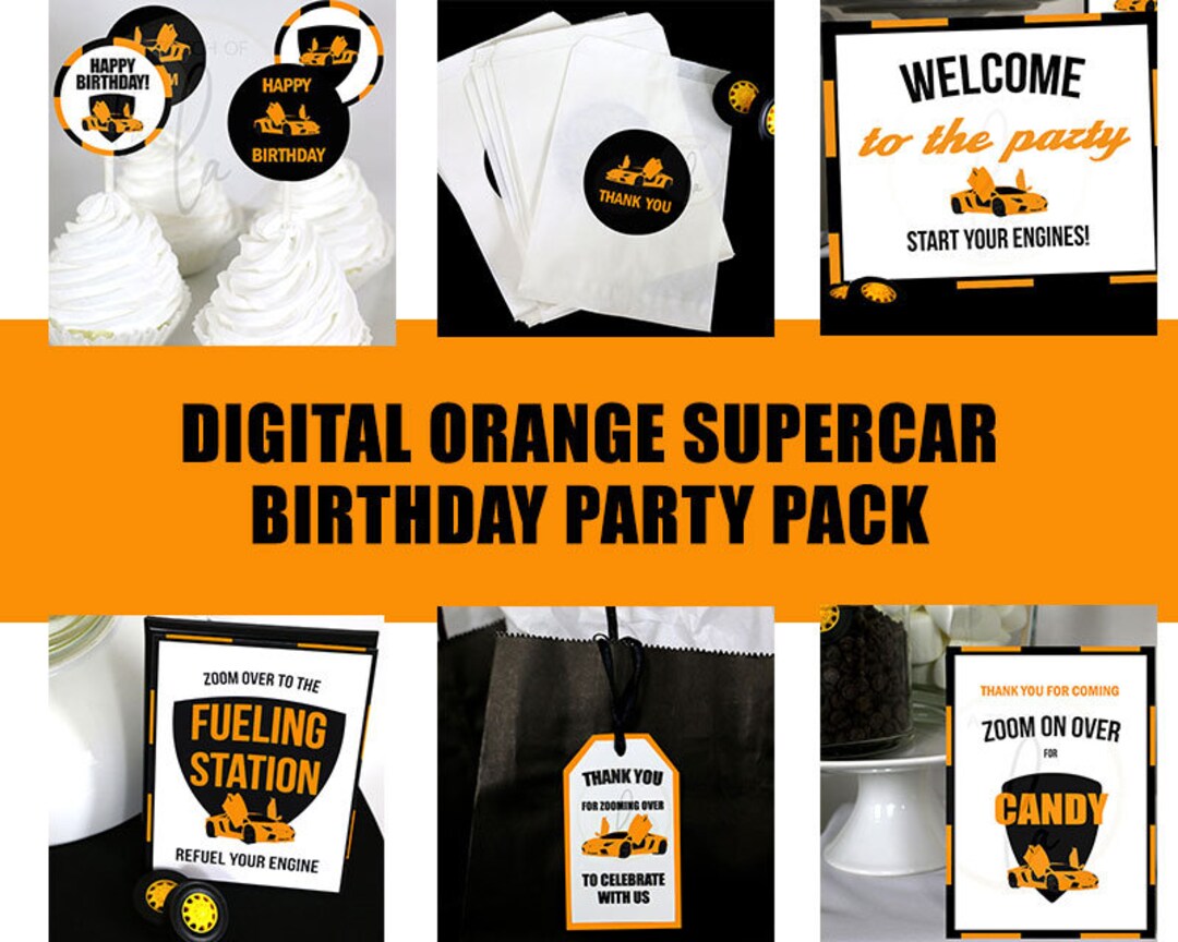 PRINTABLE Orange Luxury Car Party Supplies, Orange Luxury Car Birthday ...