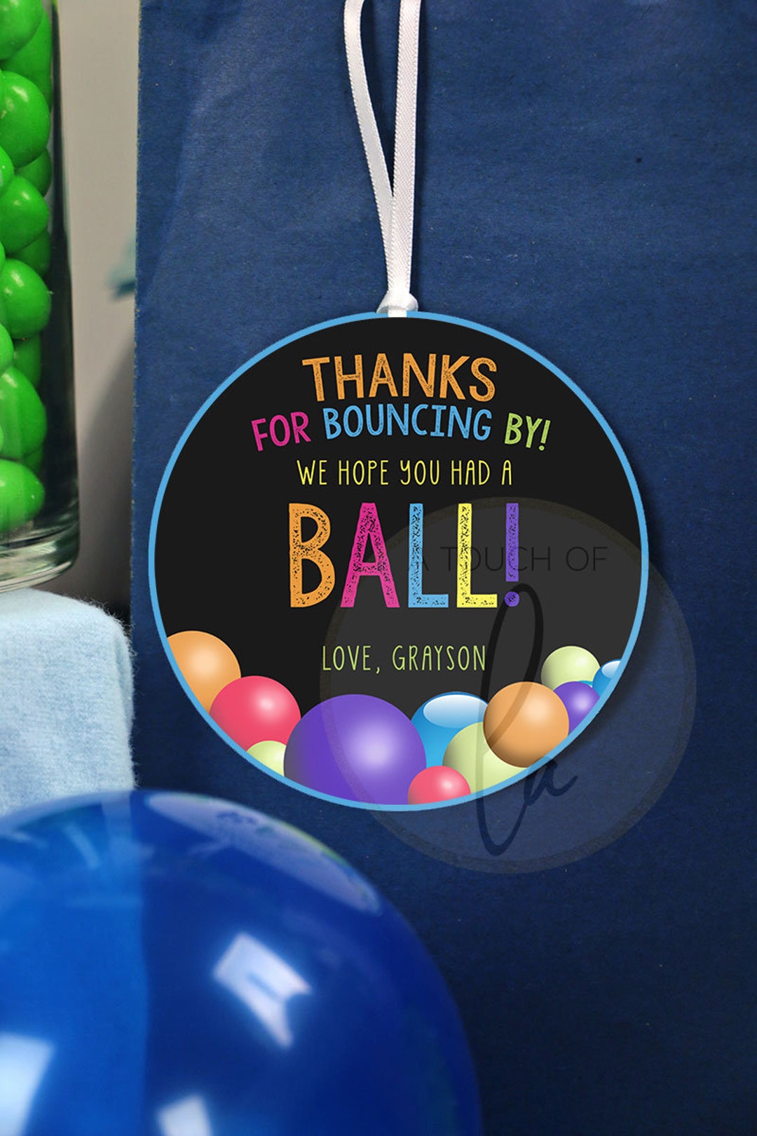 PRINTABLE Black, Green, Blue & Pink Ball Party "thanks for Bouncing By ...