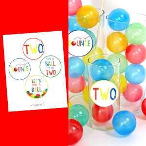 PRINTABLE "it's a Ball to Be Two" Multicolored Ball Party Small Circles ...