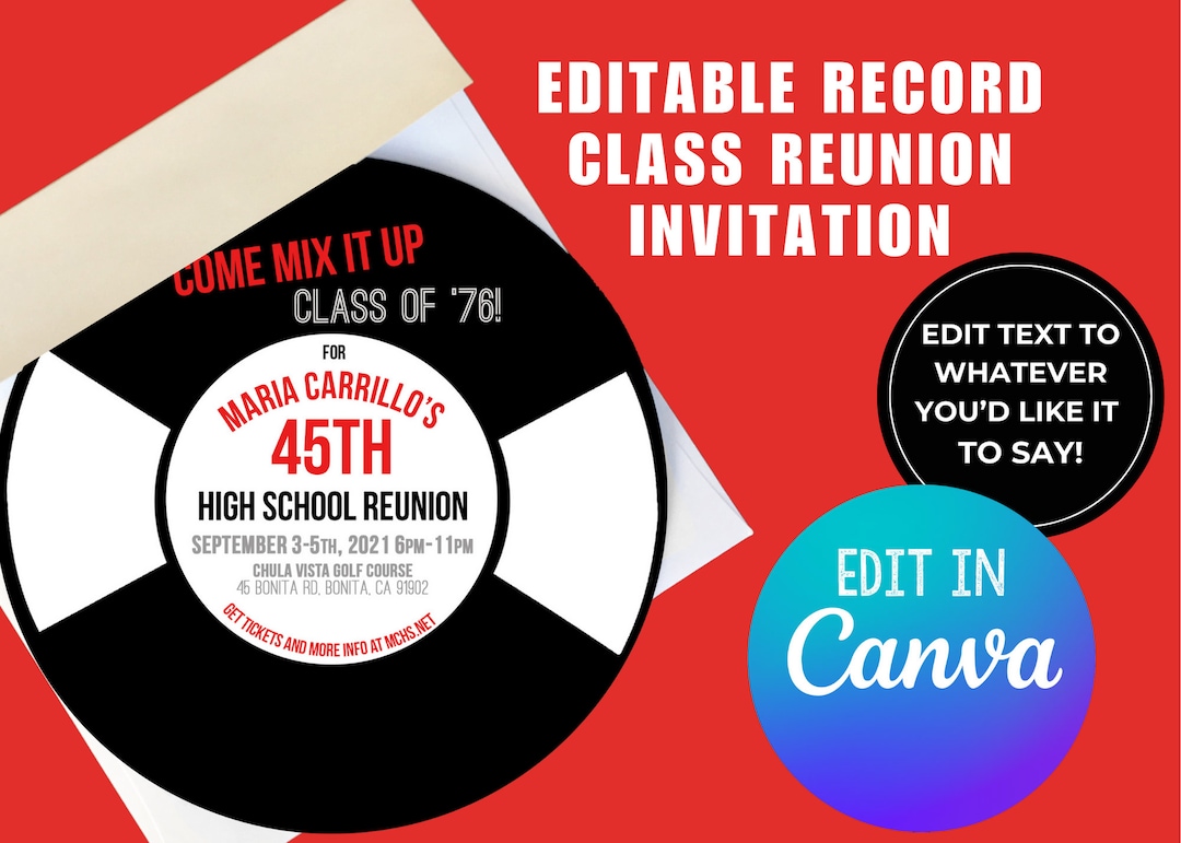 EDITABLE PRINTABLE High School Reunion Record Invitation (6 X 6 ...