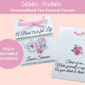 EDITABLE PRINTABLE Personalized Tea Packet Funeral Favors, Memorial ...