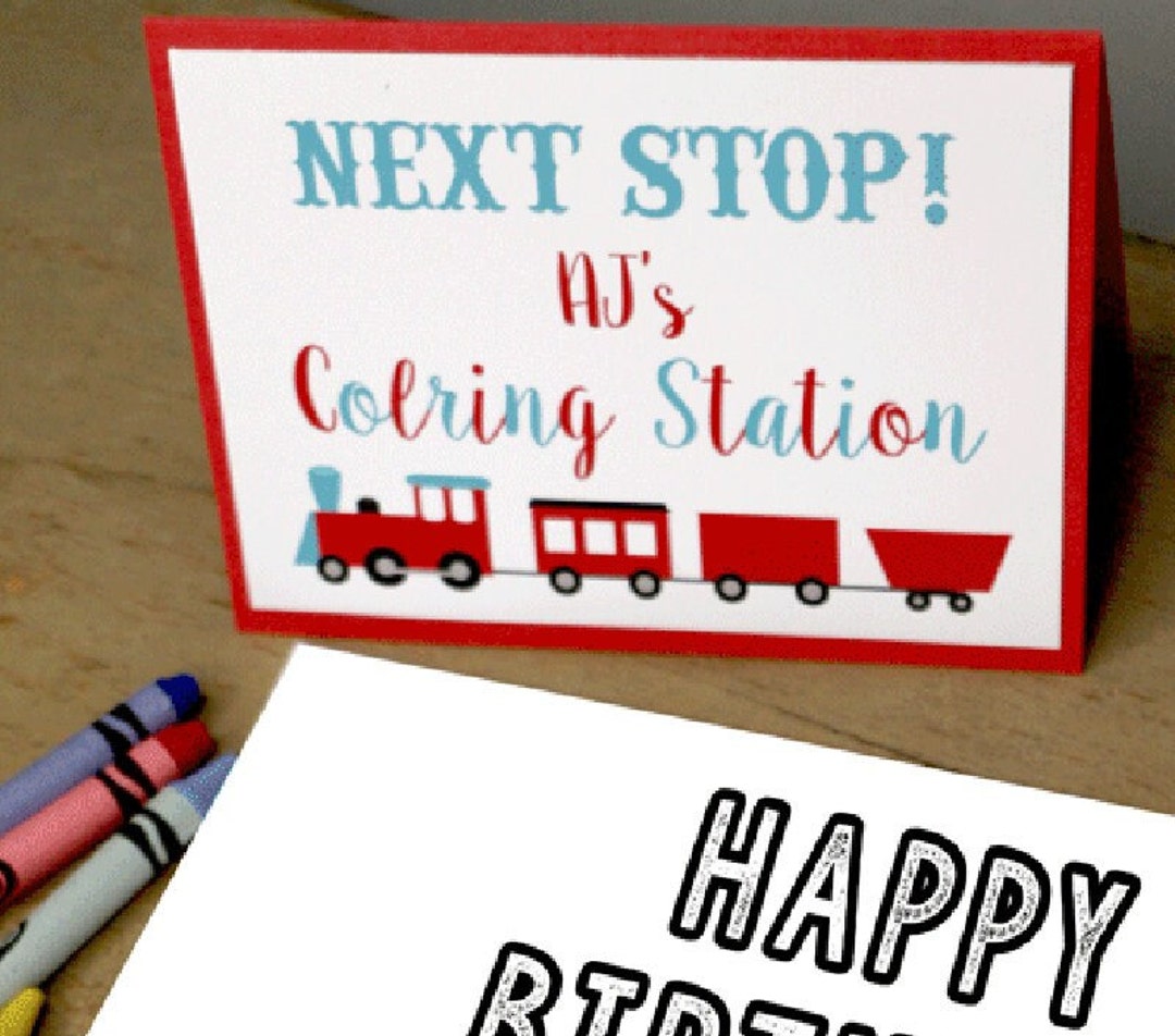 EDITABLE PRINTABLE Train Party Coloring Sign, Editable Digital Train ...