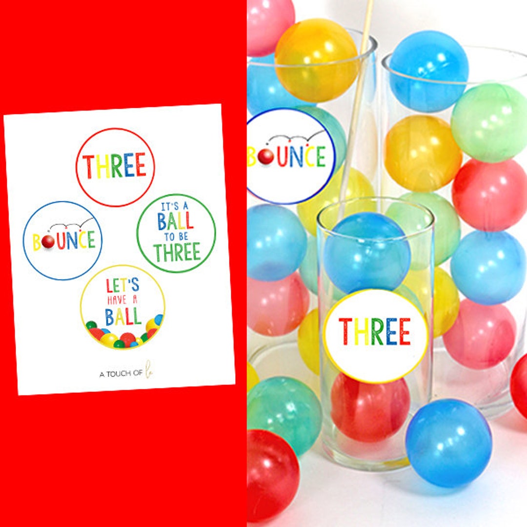 PRINTABLE "it's a Ball to Be Three" Multicolored Ball Party Small ...