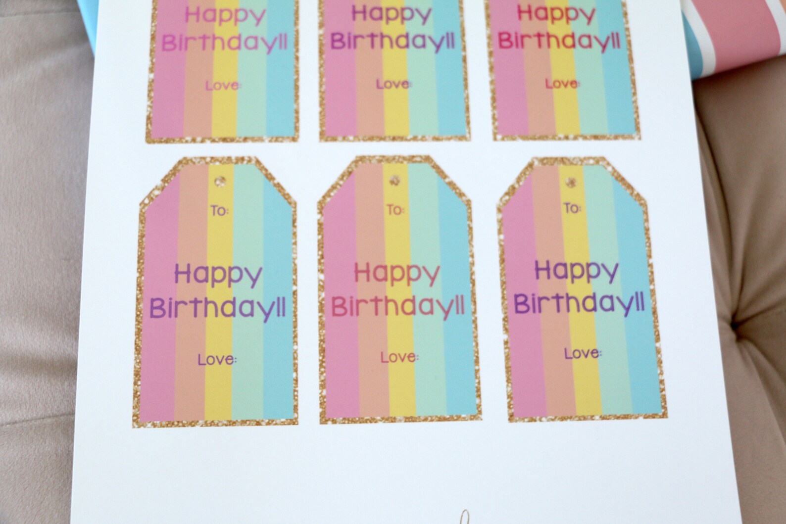 PRINTABLE Pastel Rainbow & Gold Birthday Tags Girl's | Etsy