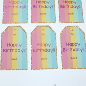 PRINTABLE Pastel Rainbow & Gold Birthday Tags, Girl's Birthday Tags ...