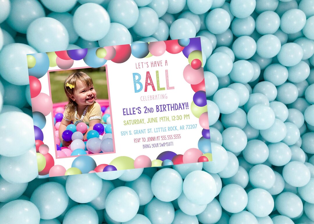 EDITABLE PRINTABLE Rainbow Ball Party Invitation With PHOTO (5 X 7 ...