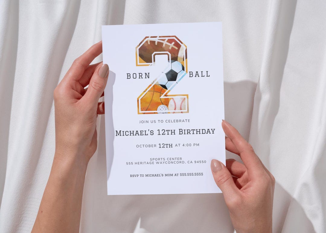 Born 2 Ball Invitation for Boy Editable 2nd Birthday Sports Balls ...