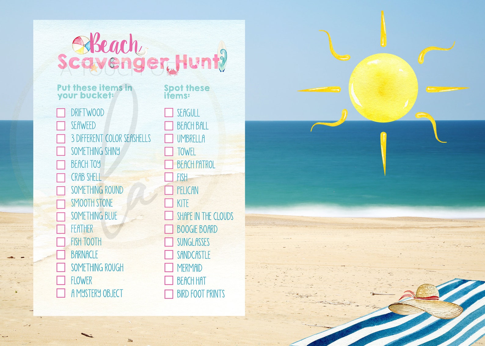 PRINTABLE Beach Party Scavenger Hunt Game (5 X 7), Digital Beach Party ...