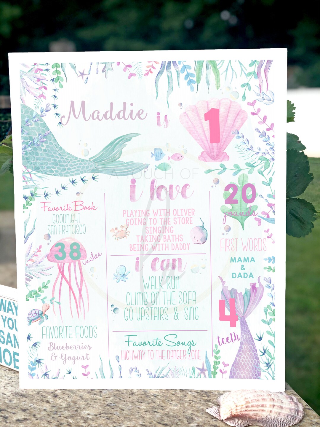 EDITABLE PRINTABLE Mermaid 1st Party Milestone Poster (16 X 20 ...