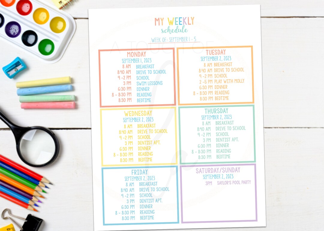 EDITABLE PRINTABLE Kids Weekly Schedule Child's Activity Tracker Kid ...