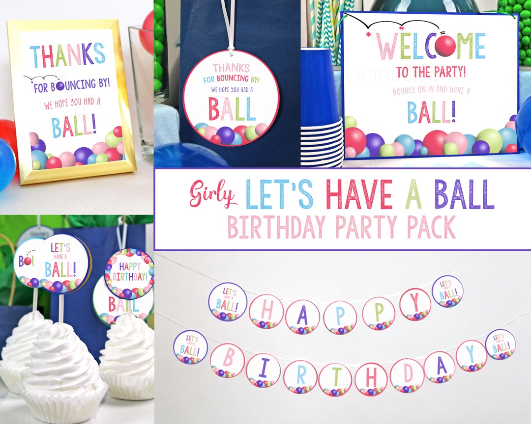 PRINTABLE Girly Ball Birthday Party Supplies Pink Let's Have A Ball ...