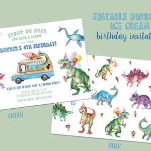 EDITABLE PRINTABLE Dinosaur Ice Cream Invitation, Dino Ice Cream Party ...