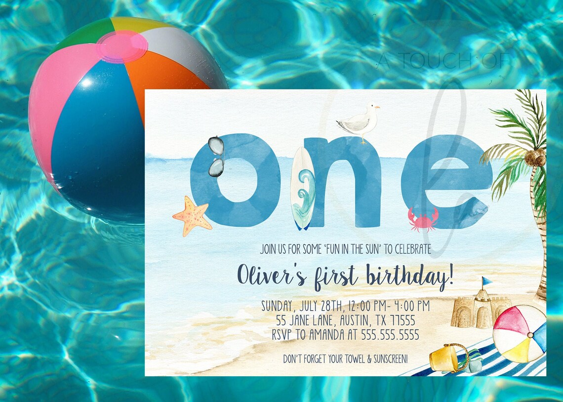 EDITABLE PRINTABLE Beach Party First Birthday Invitation 5 X - Etsy