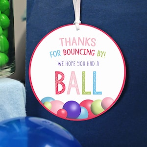 PRINTABLE Pink and Purple Ball Party "thanks for Bouncing By" Tags ...