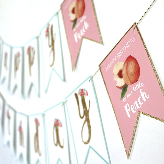 PRINTABLE Peach Party Happy Birthday Banner Peach Birthday - Etsy
