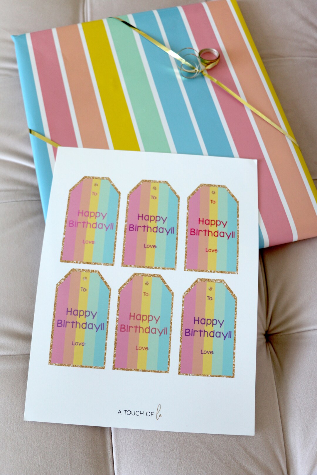 PRINTABLE Pastel Rainbow & Gold Birthday Tags, Girl's Birthday Tags ...