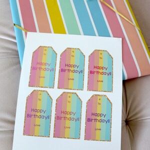 PRINTABLE Pastel Rainbow & Gold Birthday Tags, Girl's Birthday Tags ...