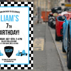 EDITABLE PRINTABLE Blue Supercar Birthday Party Invitation (5 X 7 ...