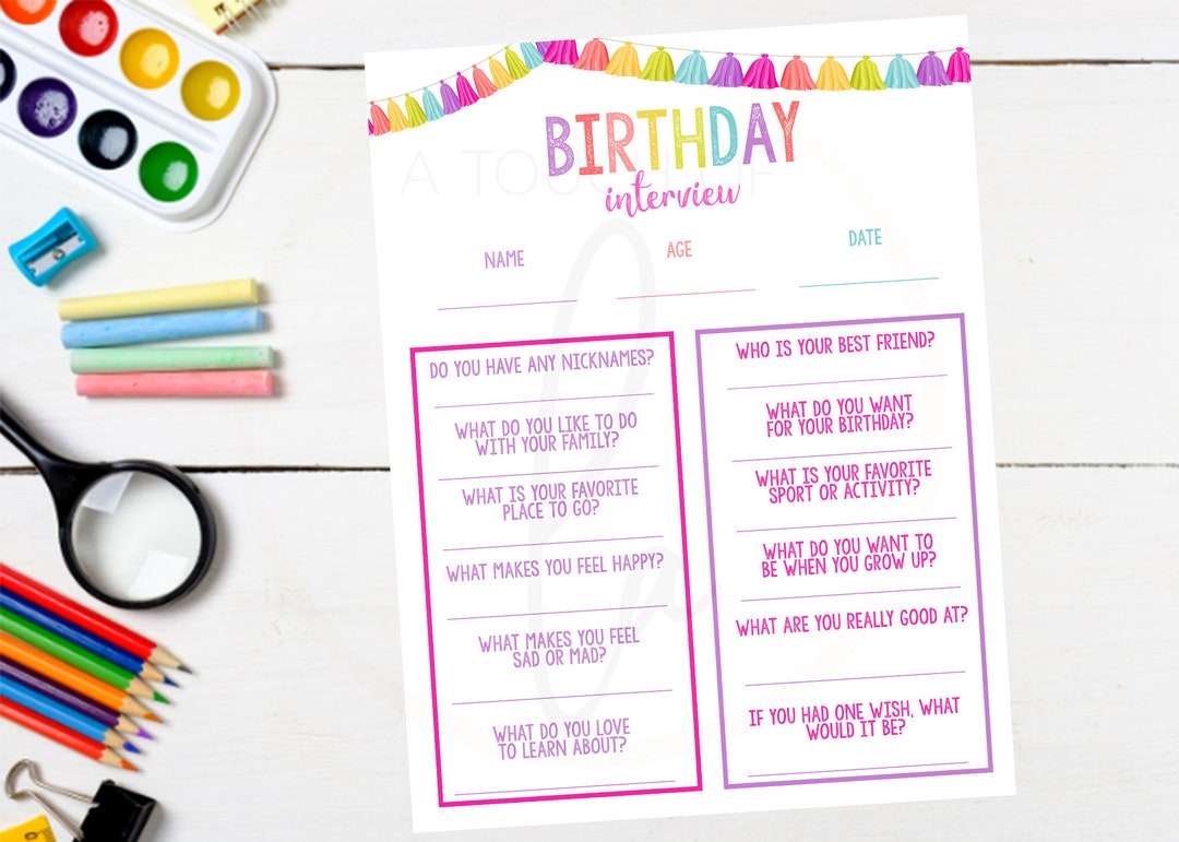 PRINTABLE birthday Interview Page, Child's Birthday Memory Page, Kids ...