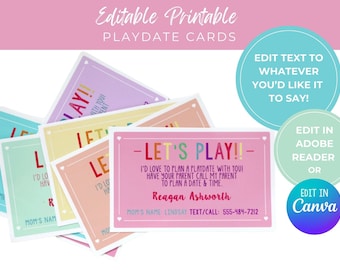 EDITABLE PRINTABLE Boy's Playdate Cards Printable Kid Moving Playdate ...