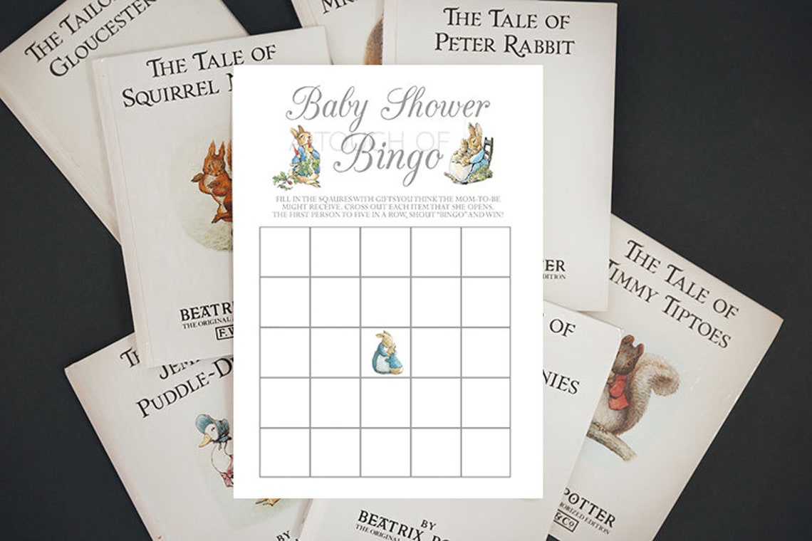 PRINTABLE Gray Peter Rabbit Baby Shower Bingo Game & Sign 5 X | Etsy