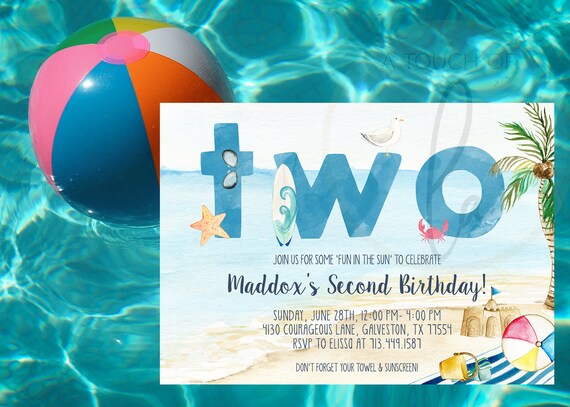 EDITABLE PRINTABLE Beach Party 2nd Birthday Invitation 5 X - Etsy