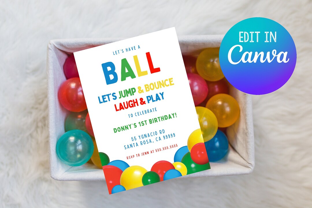 EDITABLE PRINTABLE Let's Have a Ball Party Invitation in Canva, Canva ...