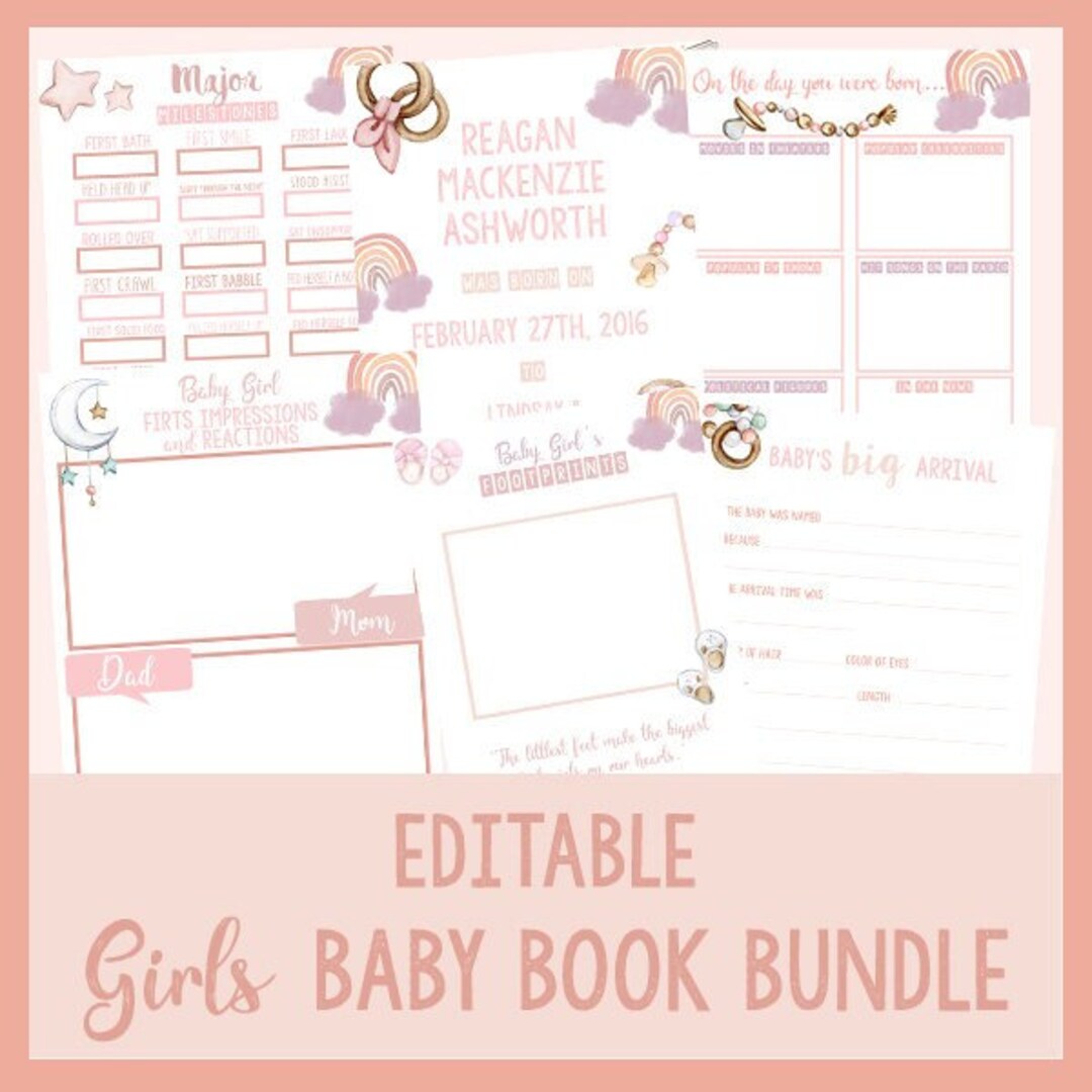 EDITABLE PRINTABLE Baby Book Pages for Girls, Girl's Baby Book Pages ...